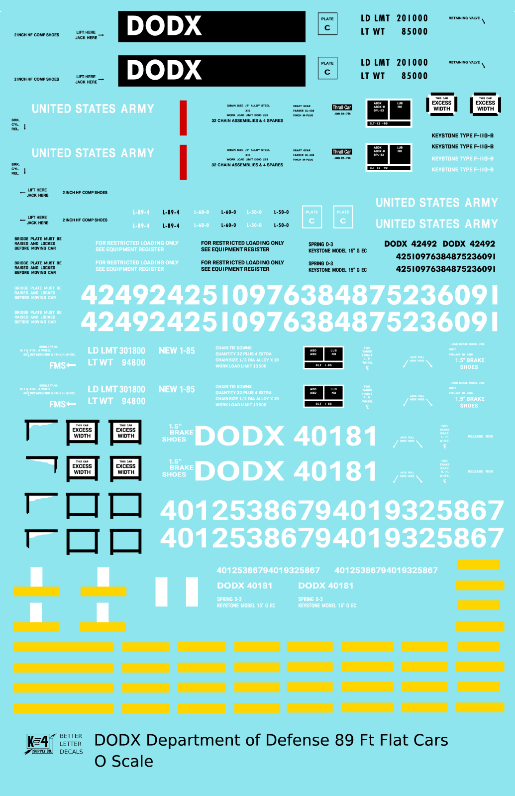 K4 O Scale Decals Department Of Defense Army DODX Flat Car | eBay