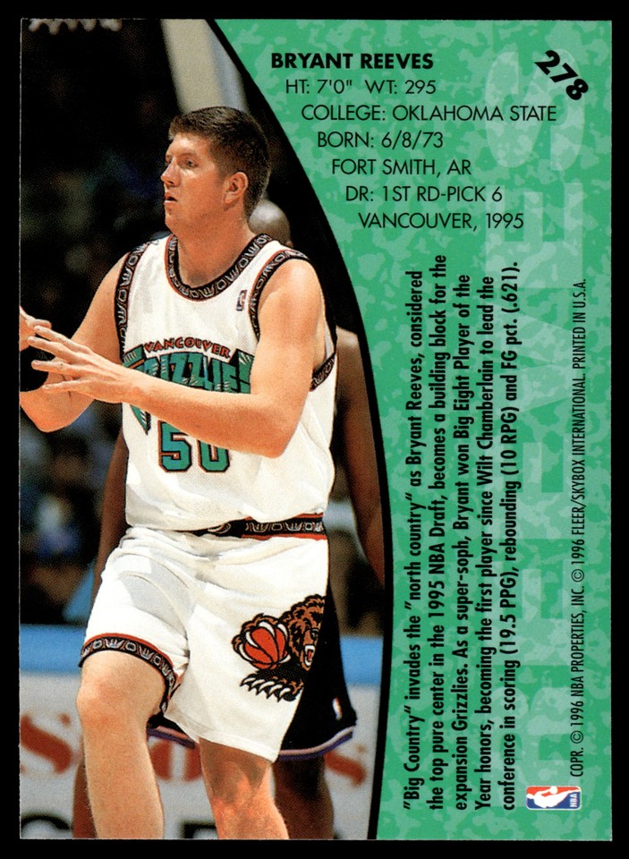 1995-96 Fleer #278 Bryant Reeves Vancouver Grizzlies | eBay