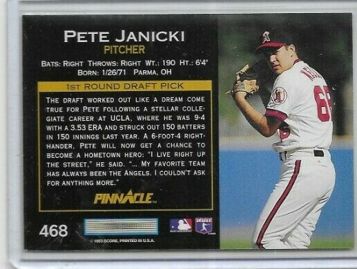 1993 Pinnacle #468 Pete Janicki California Angels Draft Pick | eBay
