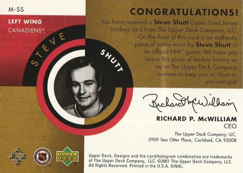2001-02 Upper Deck Legends Milestones Jerseys #MSS Steve Shutt (1:18 ...