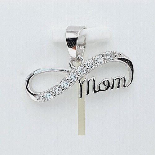 Round Cut Simulated Diamond Mom's Infinity Charm Pendant 14k White Gold ...