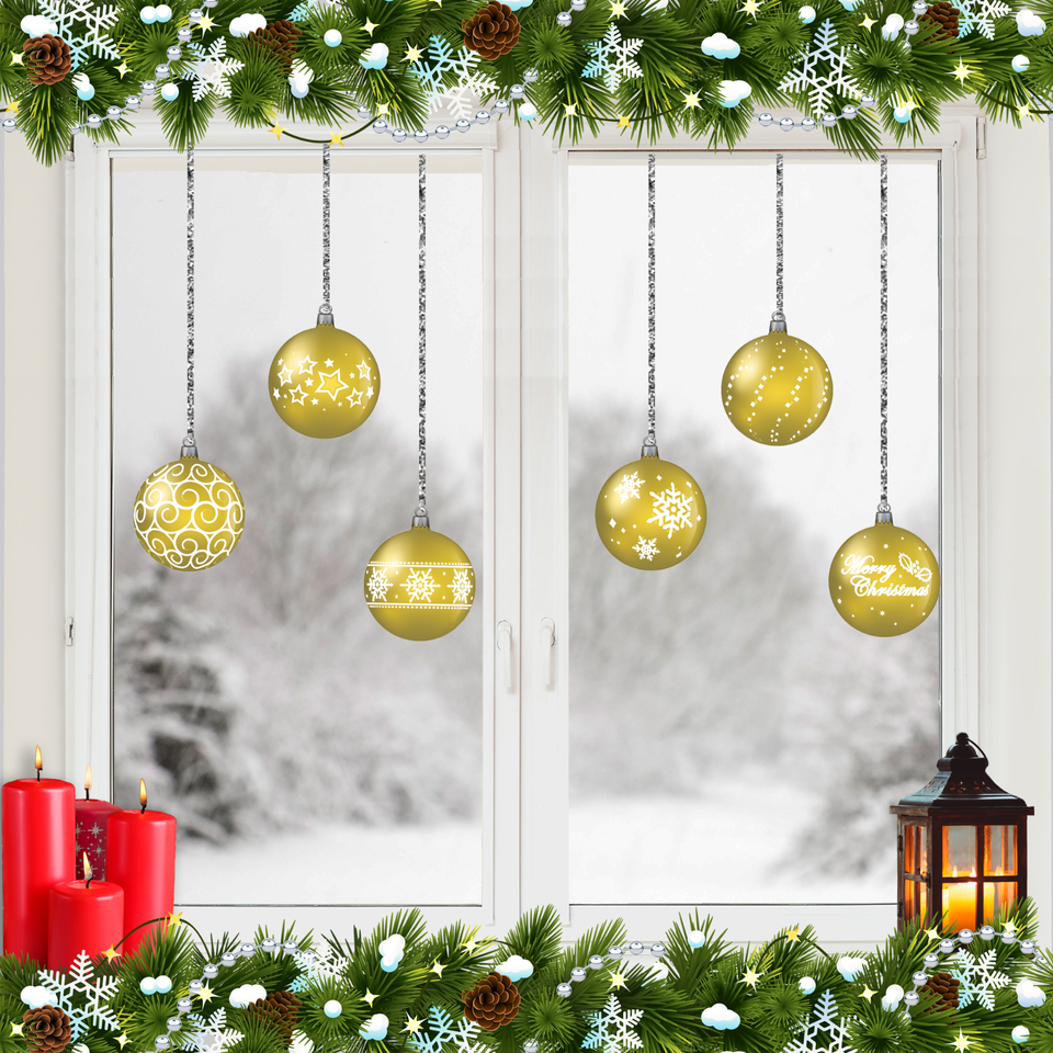 Bauble Window Stickers Clings Reusable Christmas Decorations Quick ...