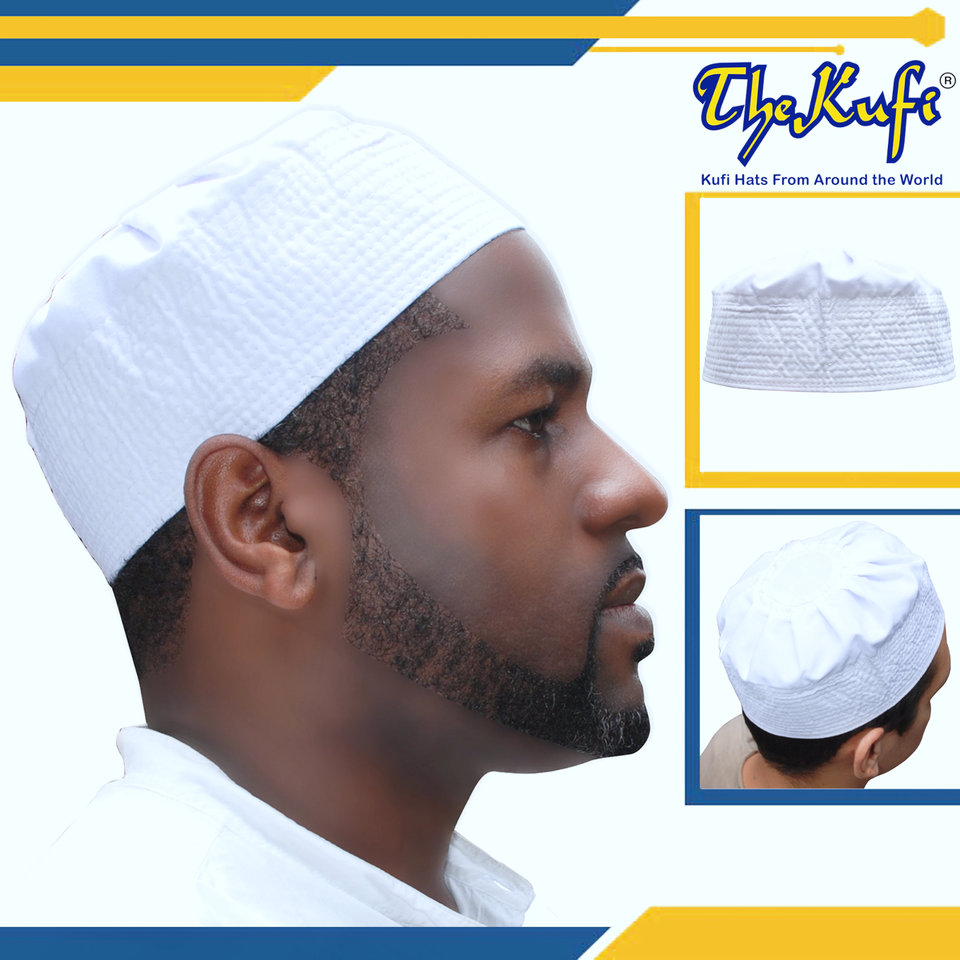 Islamic Kufi Prayer Cap Plain White Pleated-top Fabric Peci Muslim ...