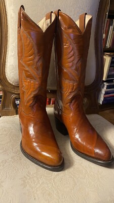 VNTG Handmade Leon Mexico EEL Hand stitched Cowboy Leather Boots NIB Sz ...