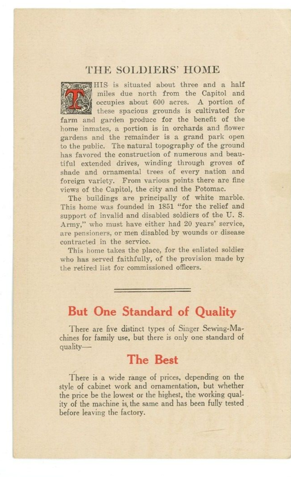 5x7 Vintage Advertising Singer Sewing Machine with The Soldiers Home D ...