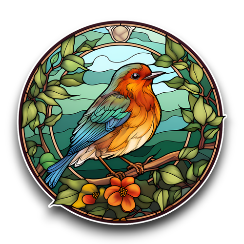 Cute Robin Wild Bird Stained Glass Window Effect Vinyl Sticker Decal ...