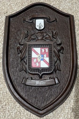 Vintage Muller Family Crest Coat of Arms Wall Hanging Shield | eBay
