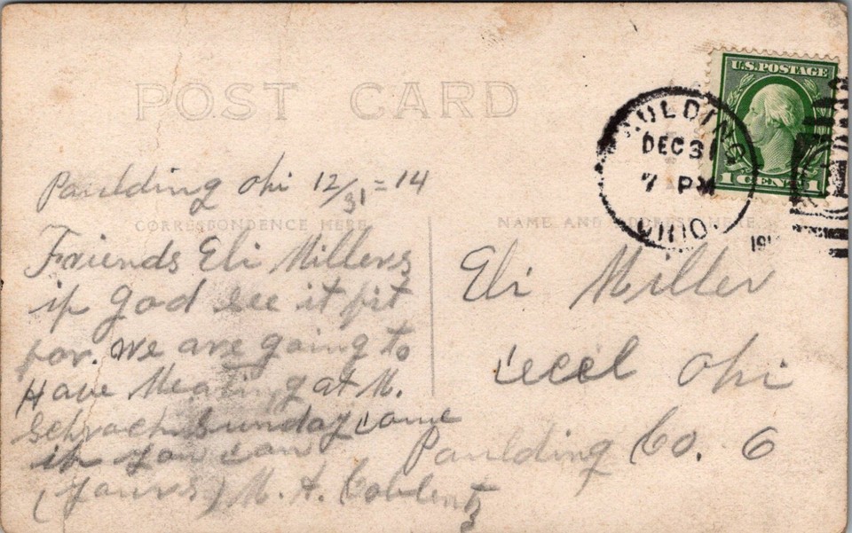 Postcard OH Latty-Easter Sunday Fire? April 12, 1914; Paulding Postmark ...
