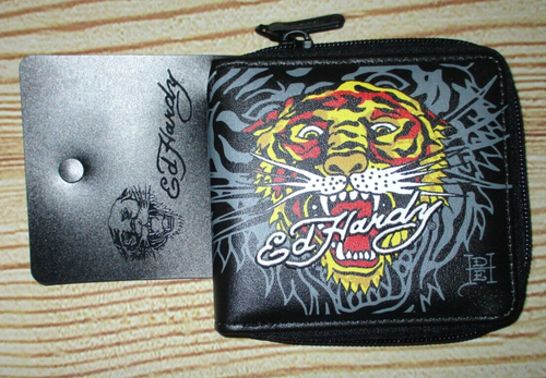 MENS ED HARDY TIGER FULL ZIP AROUND BLACK BIFOLD WALLET | eBay