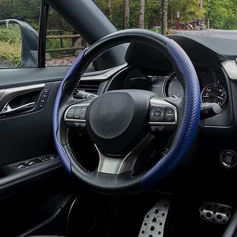 Blue Carbon Fiber Steering Wheel Cover Universal 15 inch Car Anti-Slip ...