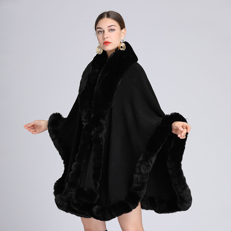 Womens Faux Fur Collar Shawl Jacket Party Casual Winter Warm Cape ...
