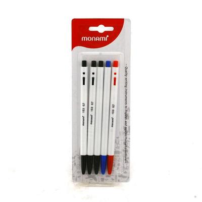 MONAMI 153 0.7mm Ballpoint Pen 5pcs(Black x 3, Red x 1, Blue x 1) Made ...