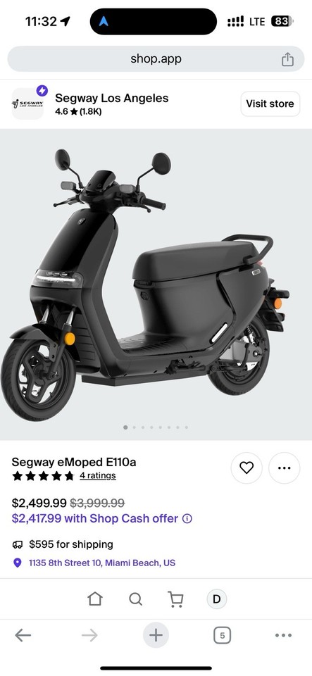 New Segway E110A e Moped Electric Scooter 30 MPH 48V 30AH 35 Miles ...