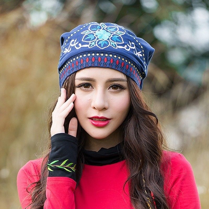 Ladies Chinese Ethnic Turban Hat Cap Head Wrap Scarf Embroidered Floral ...