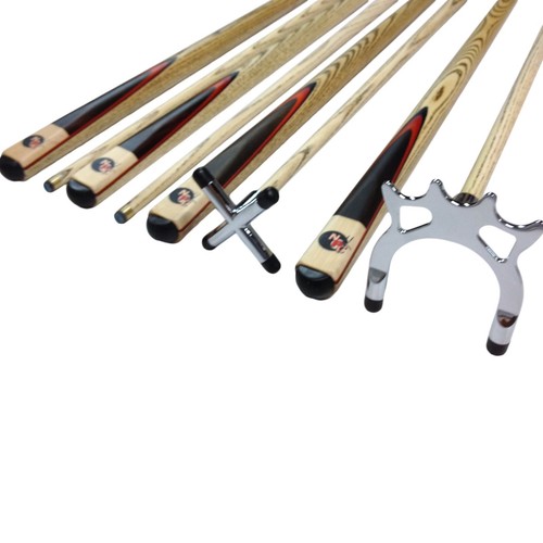 Full Ash WOODEN POOL SNOOKER BILLIARD SET Chrome 1 x Rest 1 x Spider 2 ...