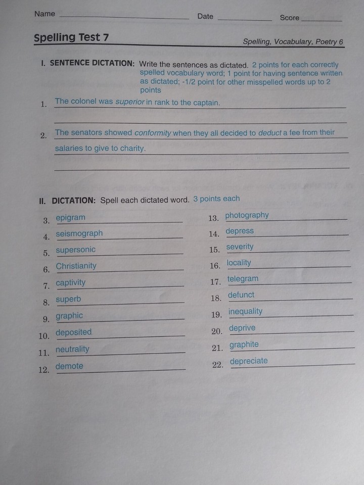 ABeka Spelling Vocabulary Test Booklet Teacher Key Grade 6 | eBay