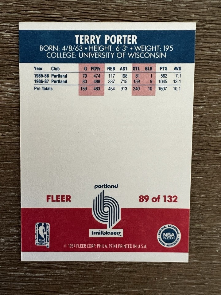 1987-88 Fleer Terry Porter Portland Trailblazers Rookie Rc Autograph ...