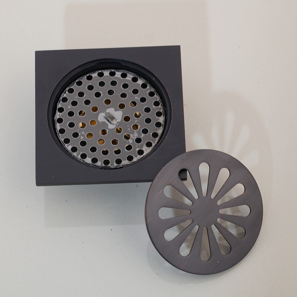 Matte Black 4 inch Square Floor Mounted Drain Shower Waste Drain Tile ...