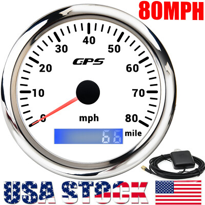 85mm Waterproof GPS Speedometer Gauge 0-80mph White For Motorcycles ...