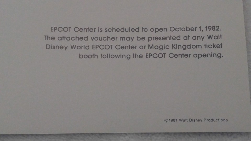 1982 WDW EPCOT CENTER OPENING DAY COMMEMORATIVE DISNEY TICKET IN ...