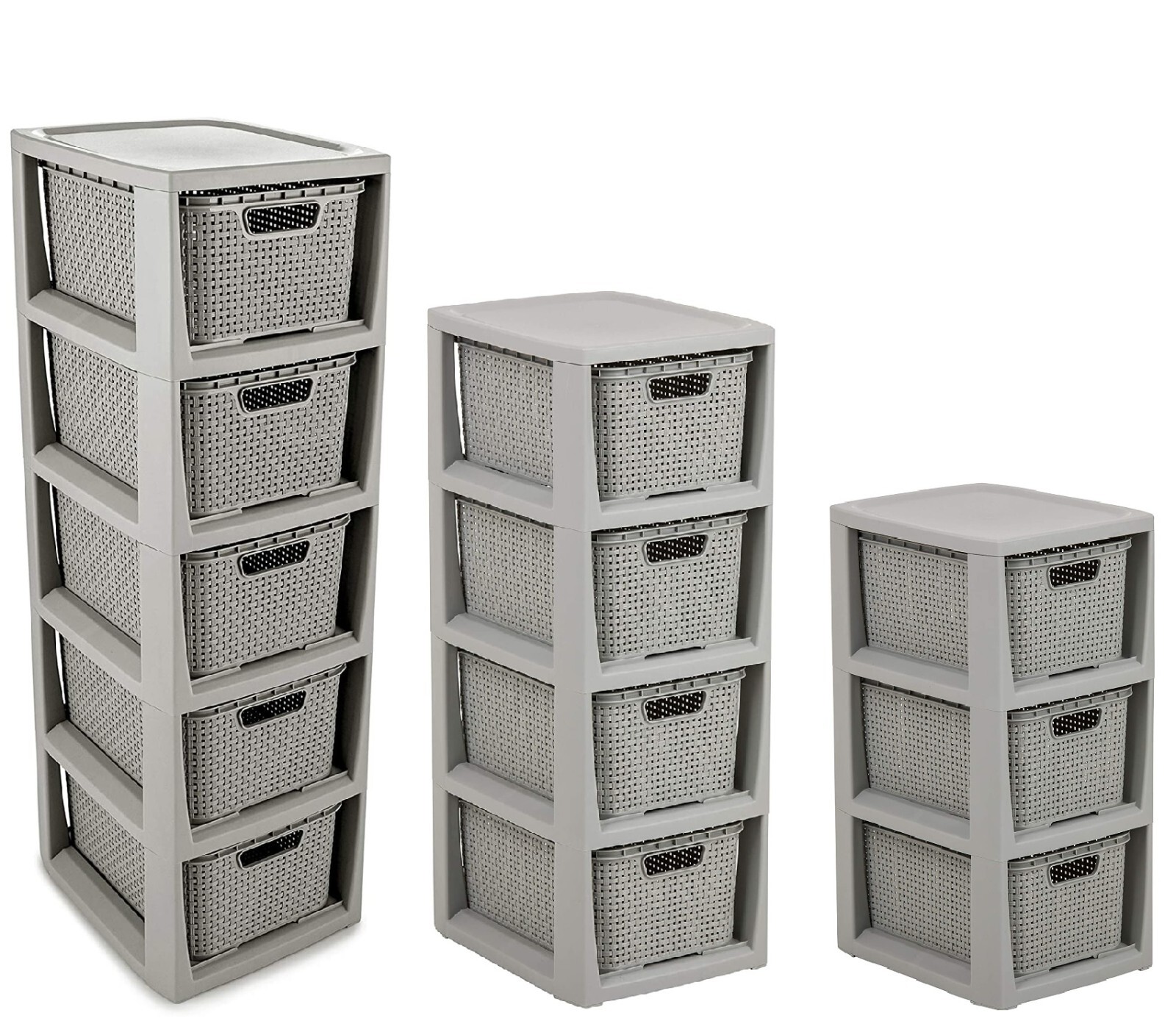 Storage Unit with Baskets Drawers Rattan Design S M L Rack 3x 7L 4x 7L ...