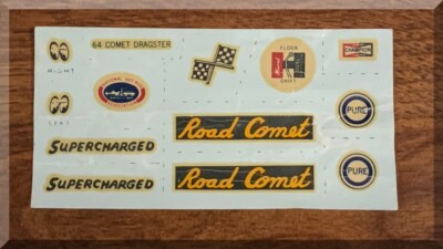 AURORA MERCURY COMET WATER SLIDE DECAL SHEET 64 ROAD COMET SUPERCHARGED ...