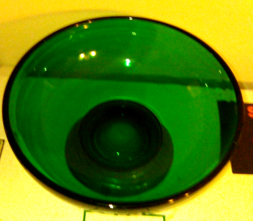 heavy green/blue glass bowl with metal bottom | eBay
