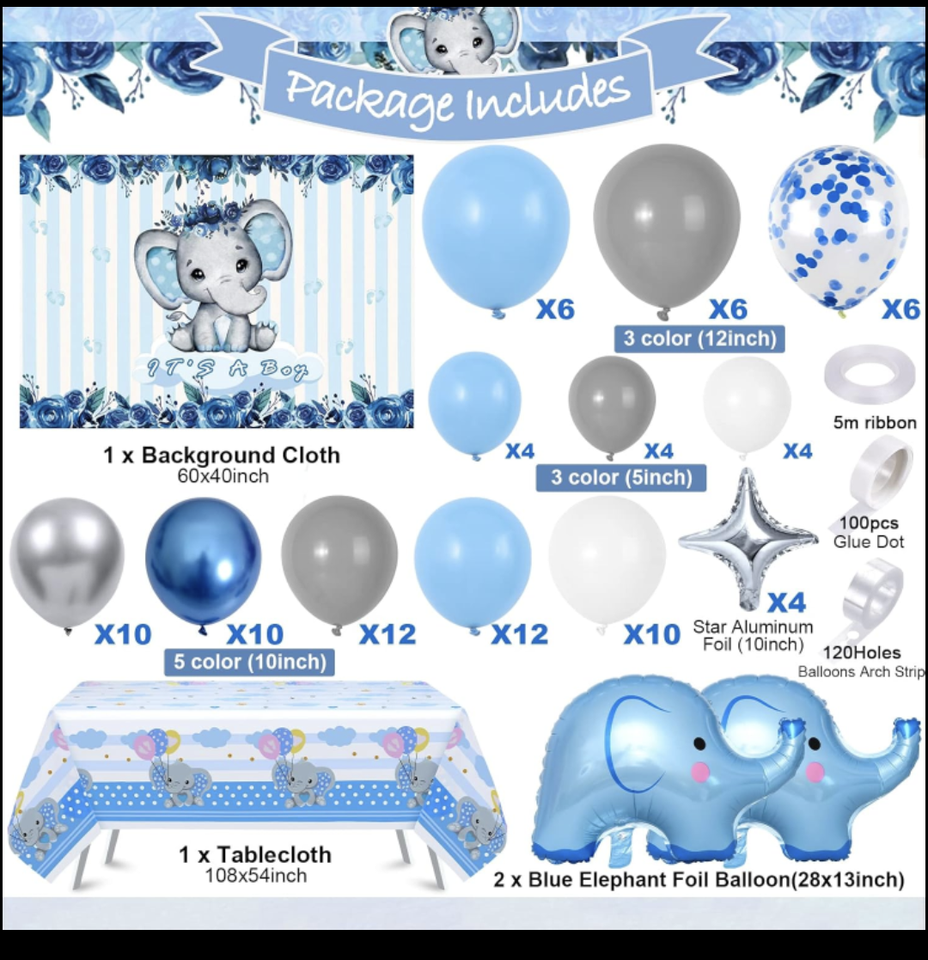 Boys's Baby Shower Decoration set - Backdrop, Tablecloth and Balloons ...