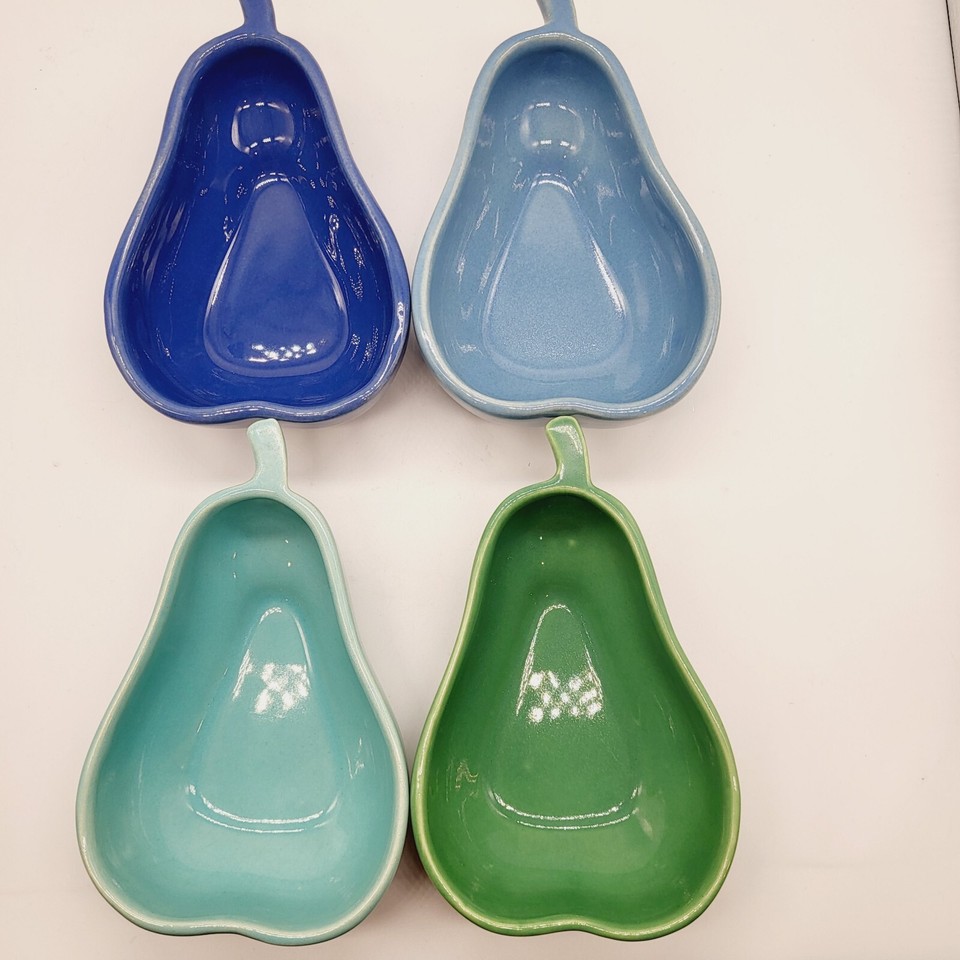 Vintage Joaquin Pottery Pear Bowls/Trinket Dish Rare 4 Blues And Greens ...