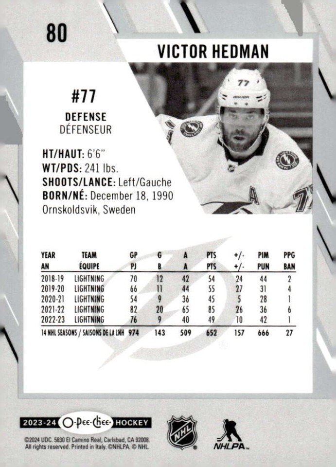 VICTOR HEDMAN 2023-24 O-Pee-Chee Base #80 NHL Lightning ID:96130 | eBay