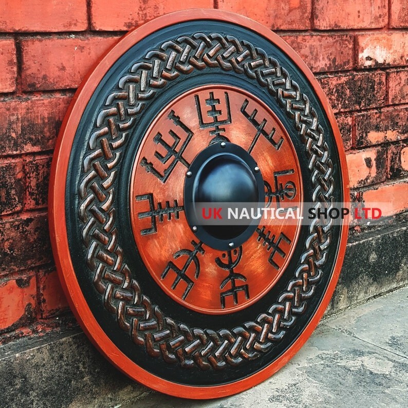 Viking Escudo Con Tallado Vegvisir Compass Símbolo Handmade Diseñador ...