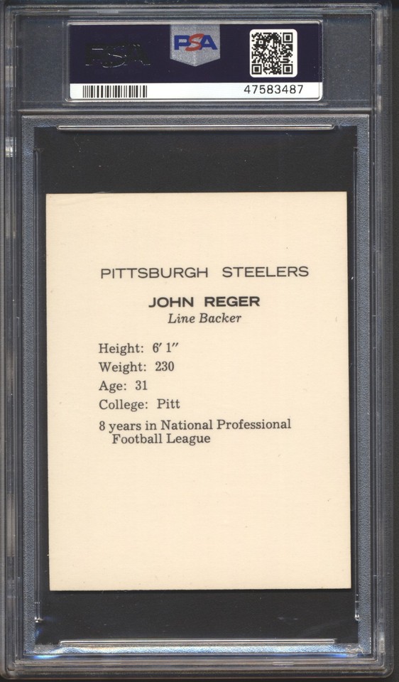1962 Kahn's Wieners Football John Reger PSA 7 PITTSBURGH STEELERS NM | eBay