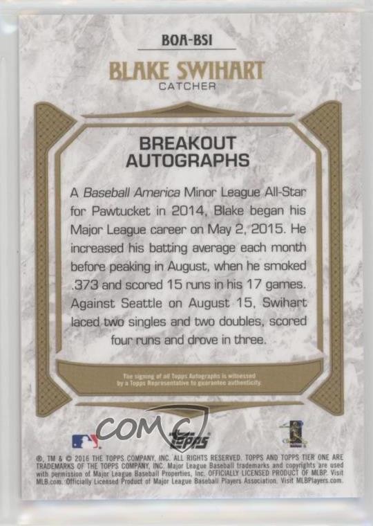 2016 Topps Tier One Breakout Auto /299 Blake Swihart #BOA-BSI Auto | eBay