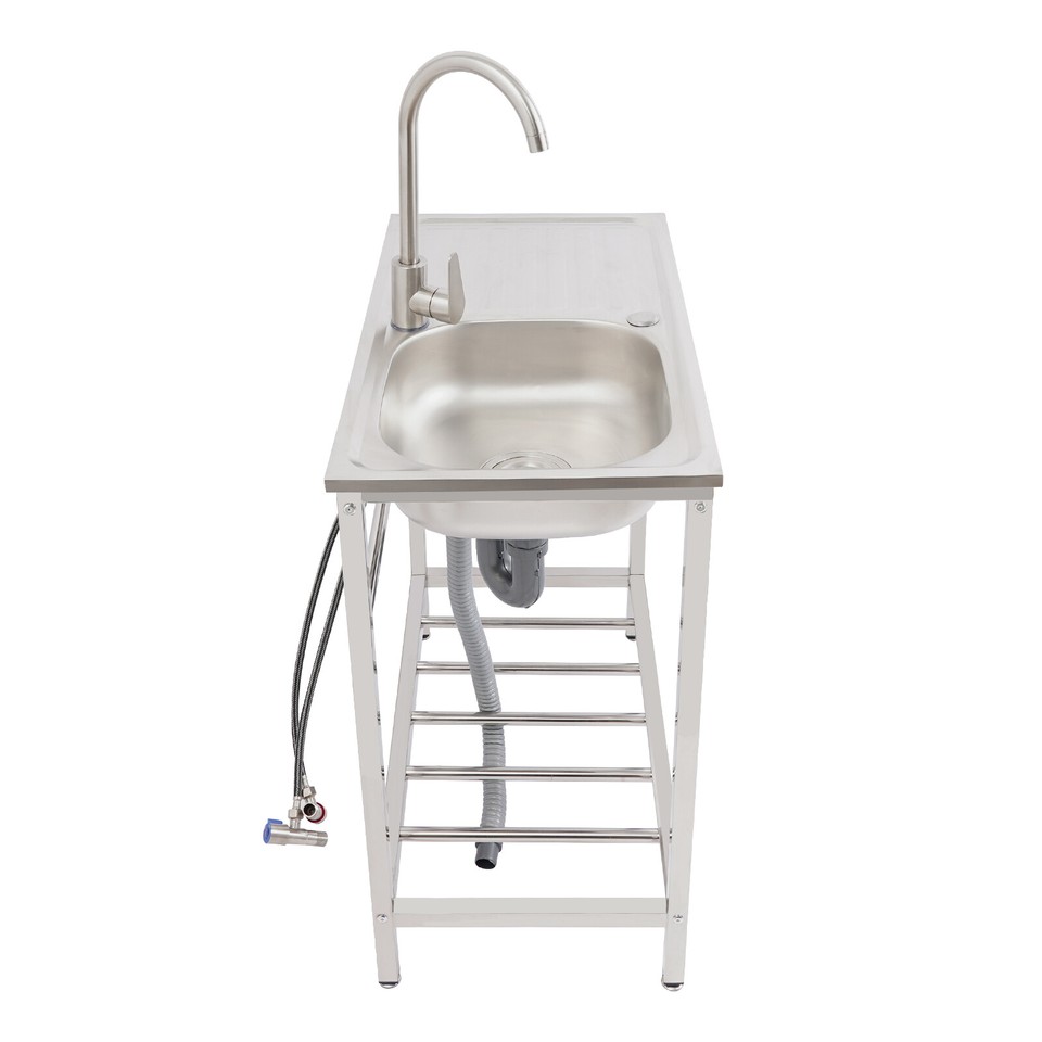 Stainless Steel Kitchen Sink Single Compartment Prep Table Freestanding ...