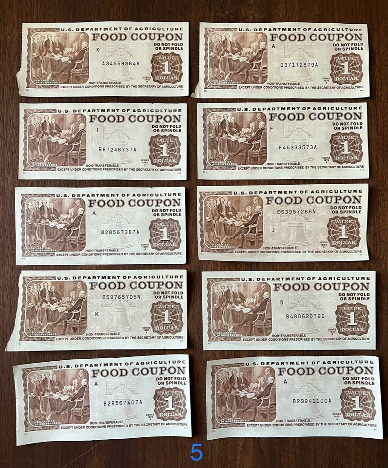 USDA Food Coupons/Stamps Excellent Quality 10 Full $1.00 Notes Vintage ...