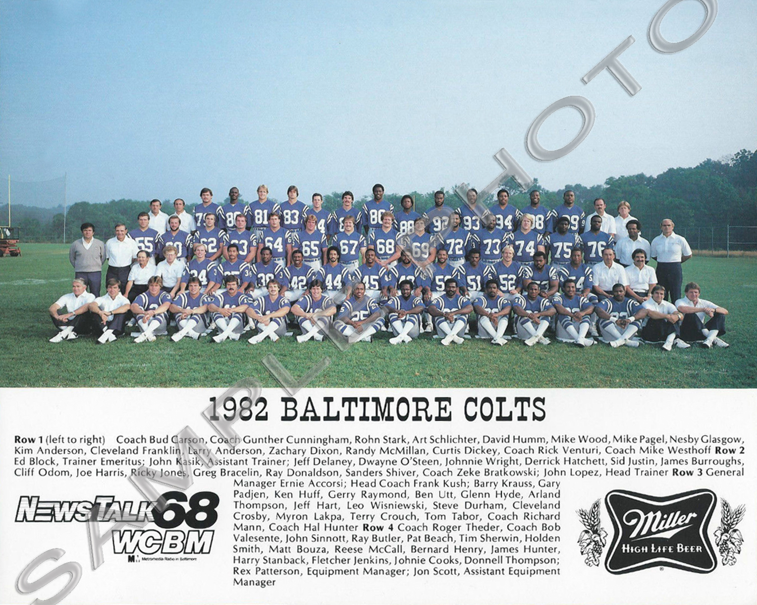 1982 BALTIMORE COLTS 8x10 TEAM PHOTO PAGEL SCHLICHTER MCMILLIAN DICKEY ...