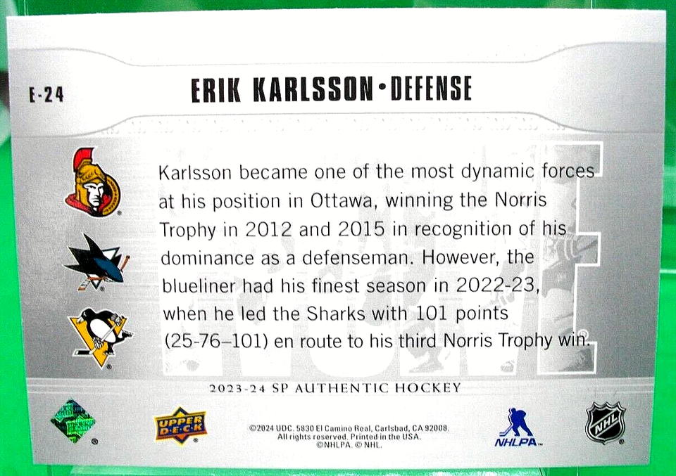 **LIQUIDATION** 2023-24/23-24 UD SP AUTHENTIC ERIK KARLSSON EVOLVE ...