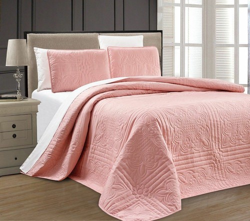 Solid Pink 3 pc Quilt Set Coverlet Bedspread Twin Full Queen Cal King ...