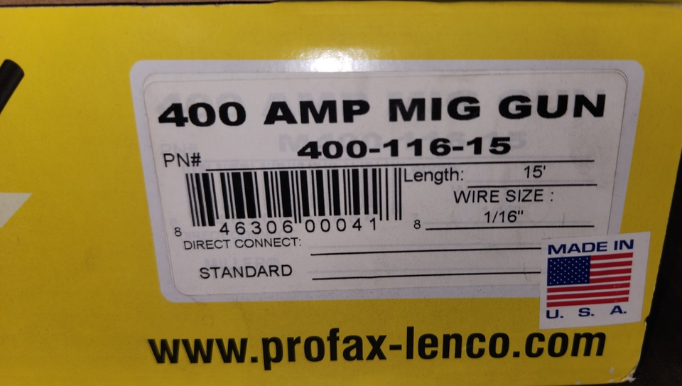 PROFAX PX400-116-15 400 AMP MIG GUN 15 FT., 1/16", STANDARD END | eBay