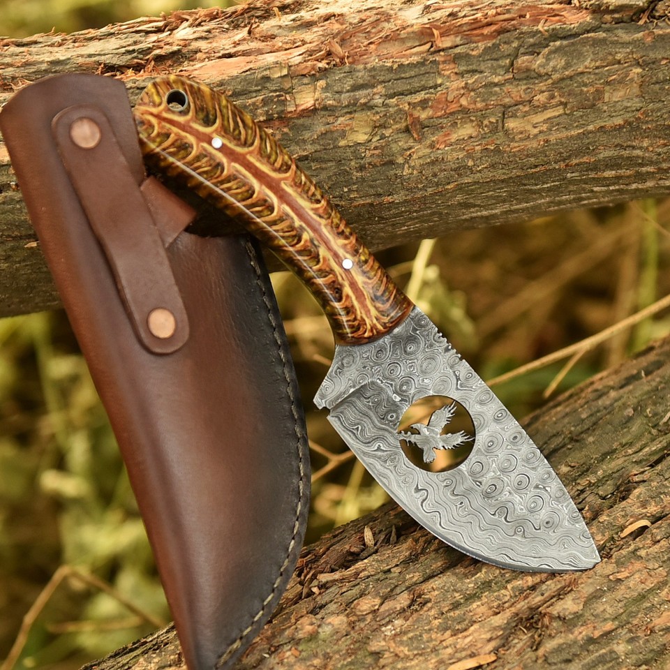 Damascus Steel Fixed Blade Hunting Handmade Skinner Knife with Pine ...