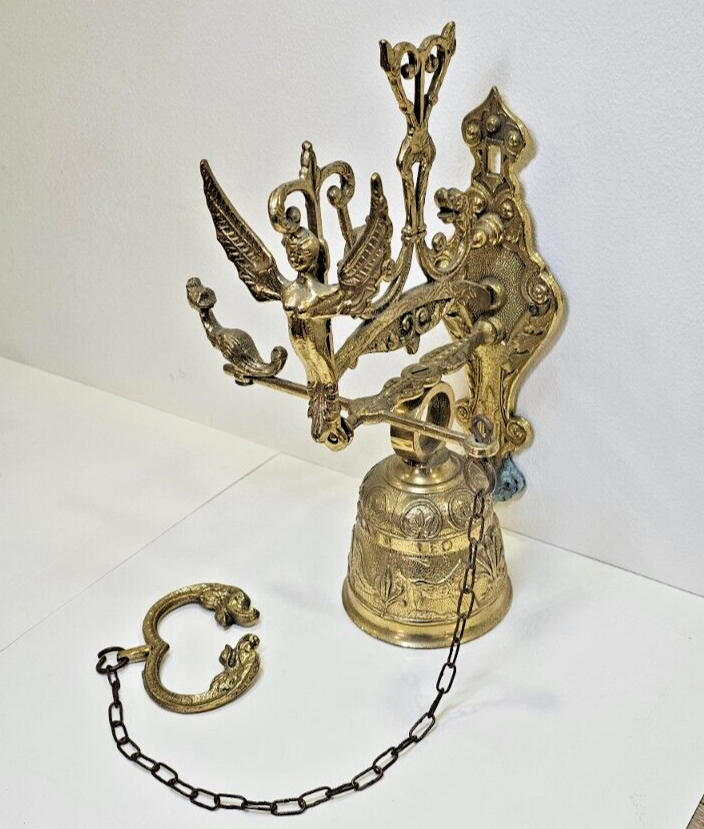 Vintage Decor Heavy Brass Door Bell Angel Inscribed - "LEO-AQUILA ...