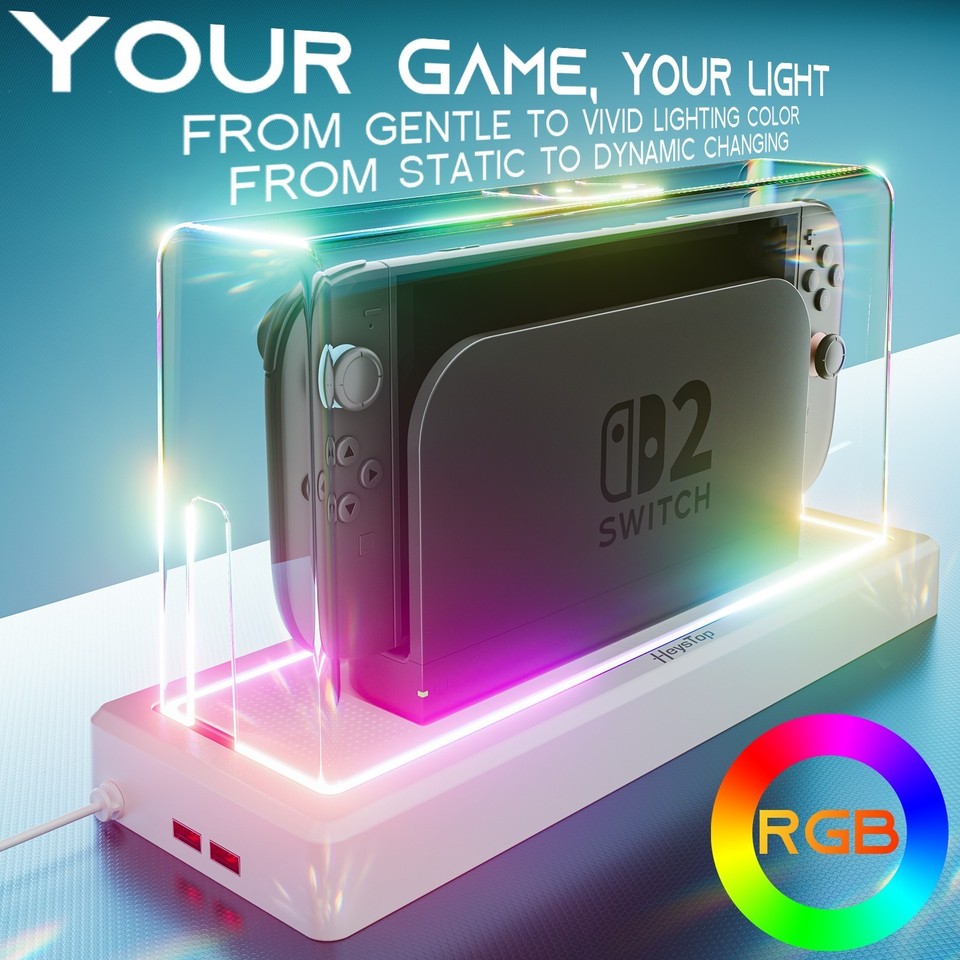 For Nintendo Switch 2 Waterproof Dock Cover: 16 LED Colors, Acrylic ...