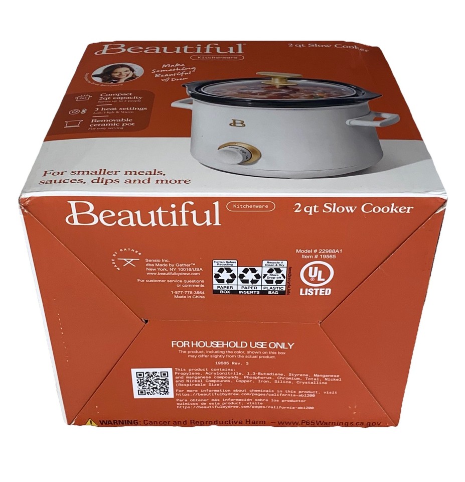 BEAUTIFUL Drew Barrymore Slow Cooker NEW 2 Quart White Icing Mini ...