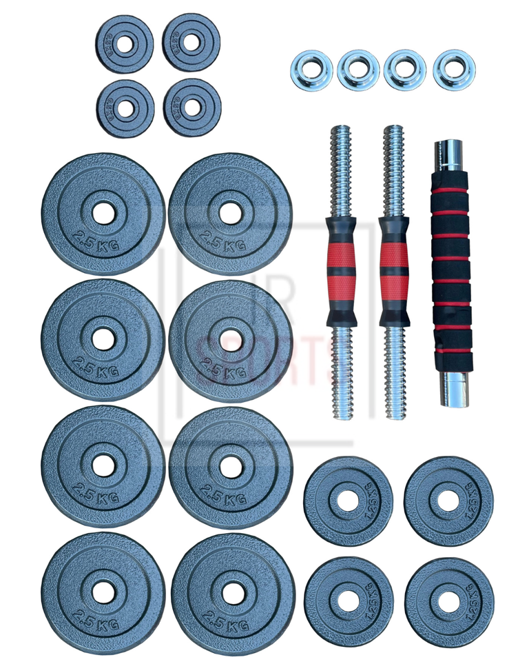 Adjustable Cast Iron Dumbbell Barbell Set 30kg Black Carry Case Fitness ...