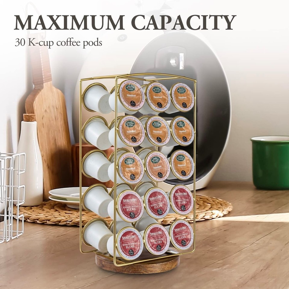 Tabletop Brass & Metal Brown Wood Coffee Pod Holder, Coffee Capsule ...