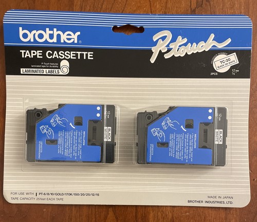 NEW 2 Pack Brother P-Touch Tape Cassette Laminated Labels TC-20 12mm ...