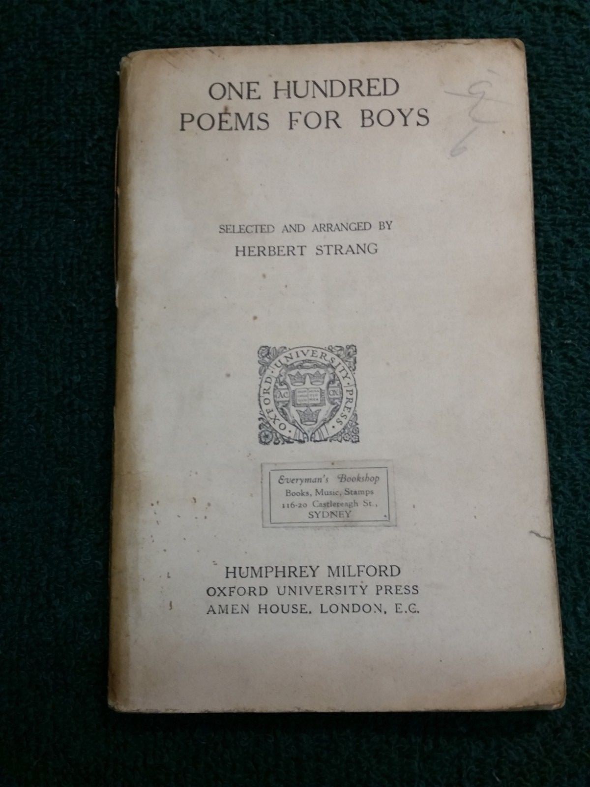 Vintage One Hundred Poems For Boys Oxford University Press Booklet 1933 ...