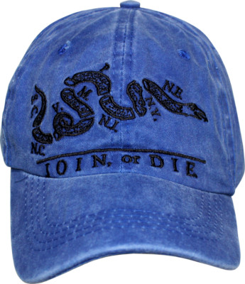 Join Or Die Blue Washed Black Letters Embroidered Baseball Hat Cap (RUF ...