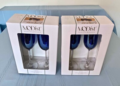 MODist Essential Glassware Set of 4 Cobalt Luster Champagne Flutes 7oz ...