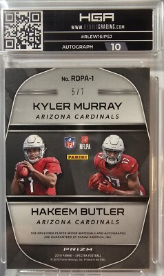 2019 Panini Spectra Rookie Dual Patch Auto Kyler Murray Butler /7 Auto ...